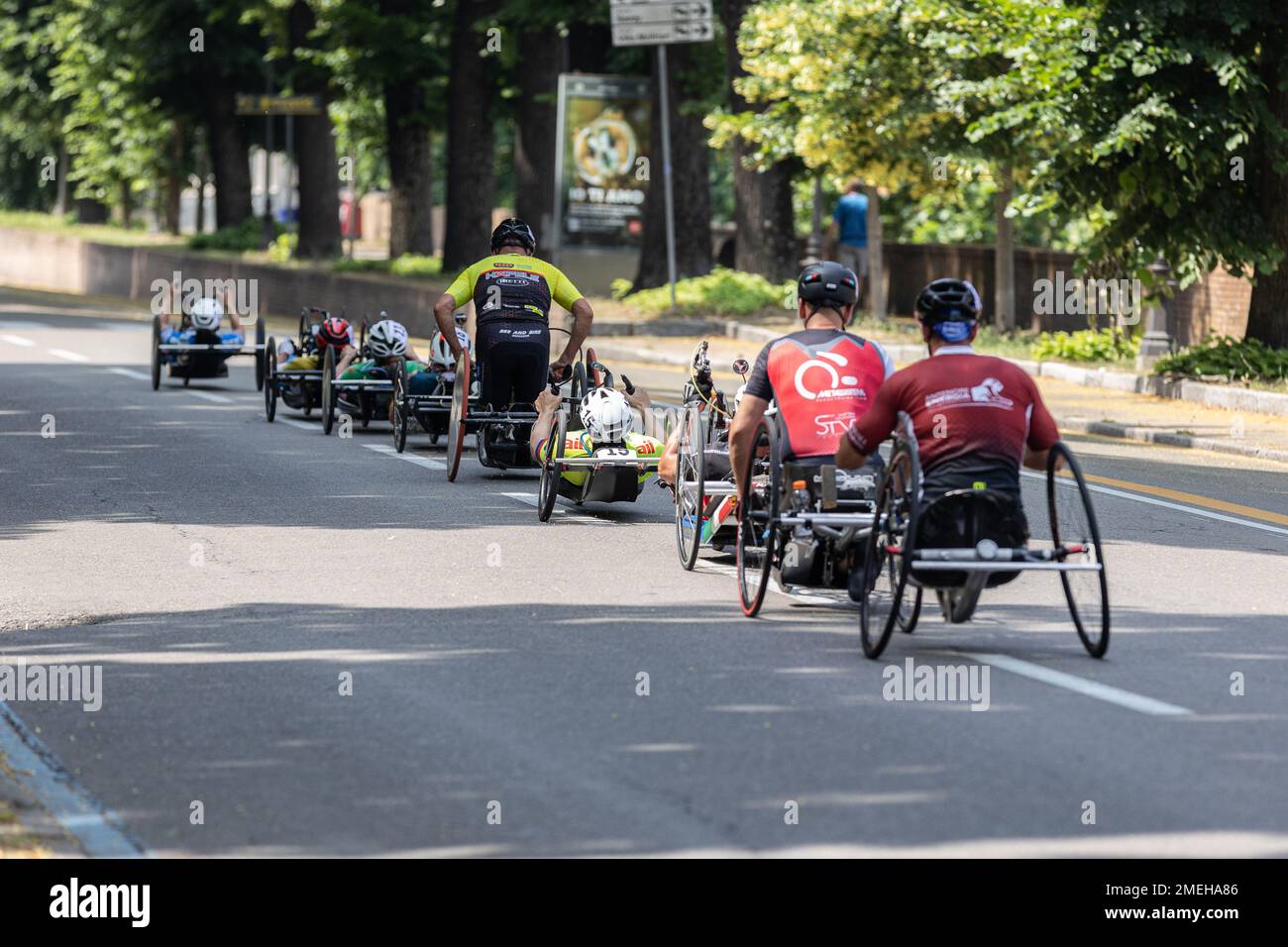 Group of Athletes with Their Special Bikes on a City Track in a Race ...