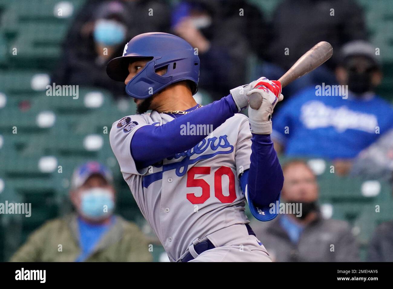 Los Angeles Dodgers' Mookie Betts swings a strike during the first ...