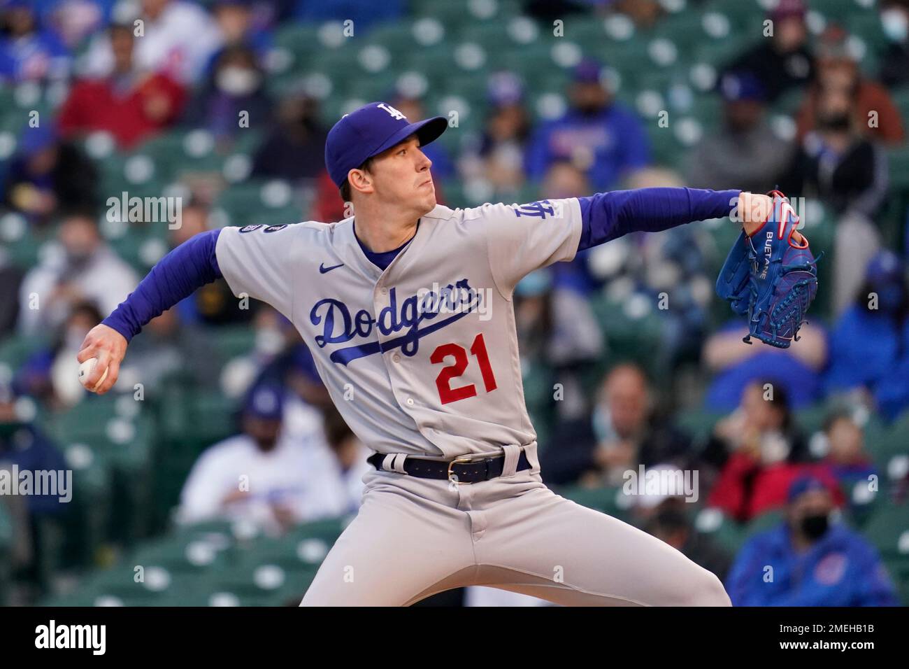 Los Angeles Dodgers starting pitcher Walker Buehler throws against the ...