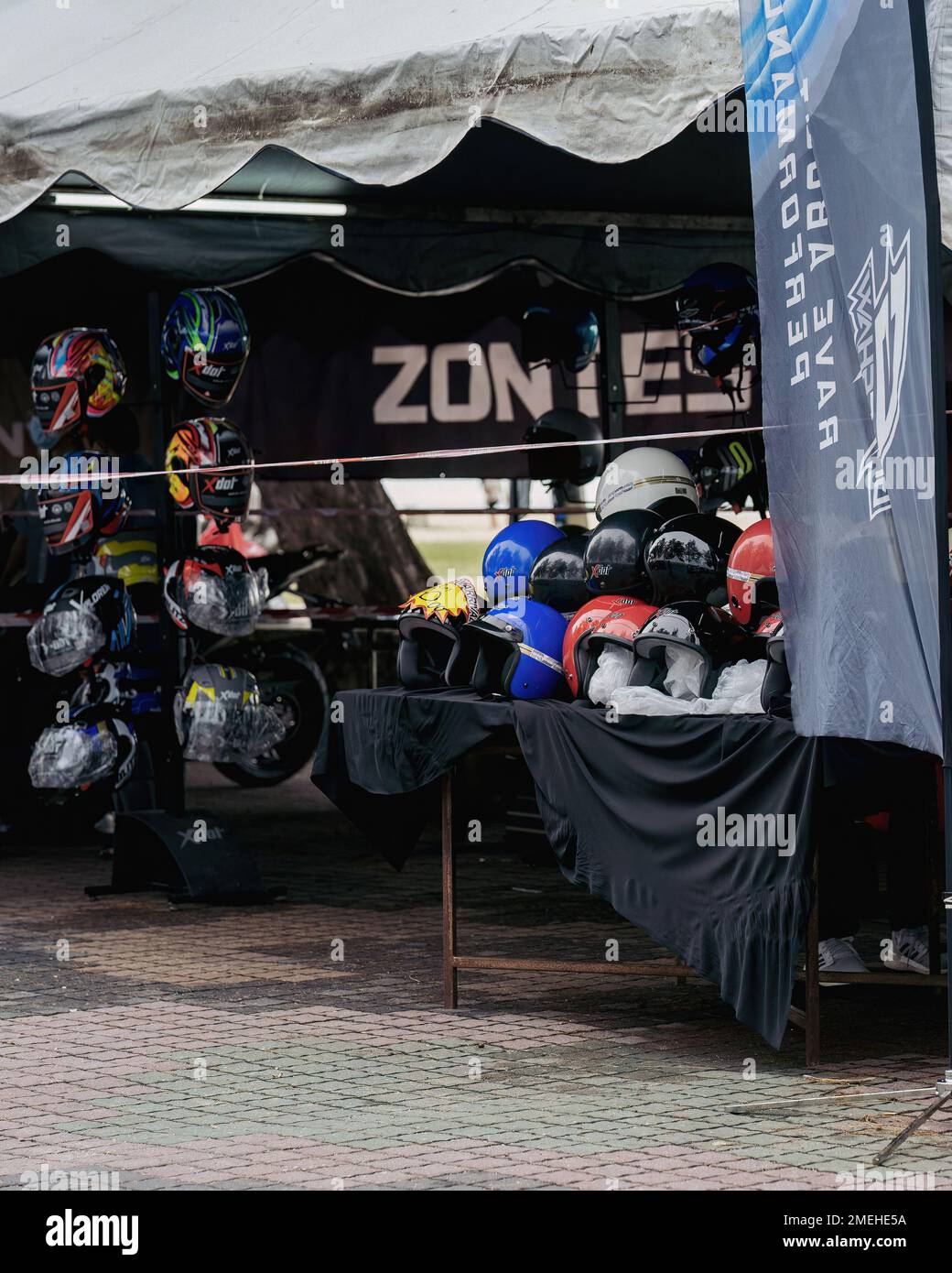 Terengganu, Malaysia - June 26, 2022 : stall selling motorcycle helmets ...