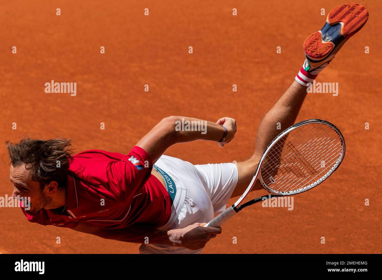Russia's Daniil Medvedev serves to Cristian Garin of Chile during their ...