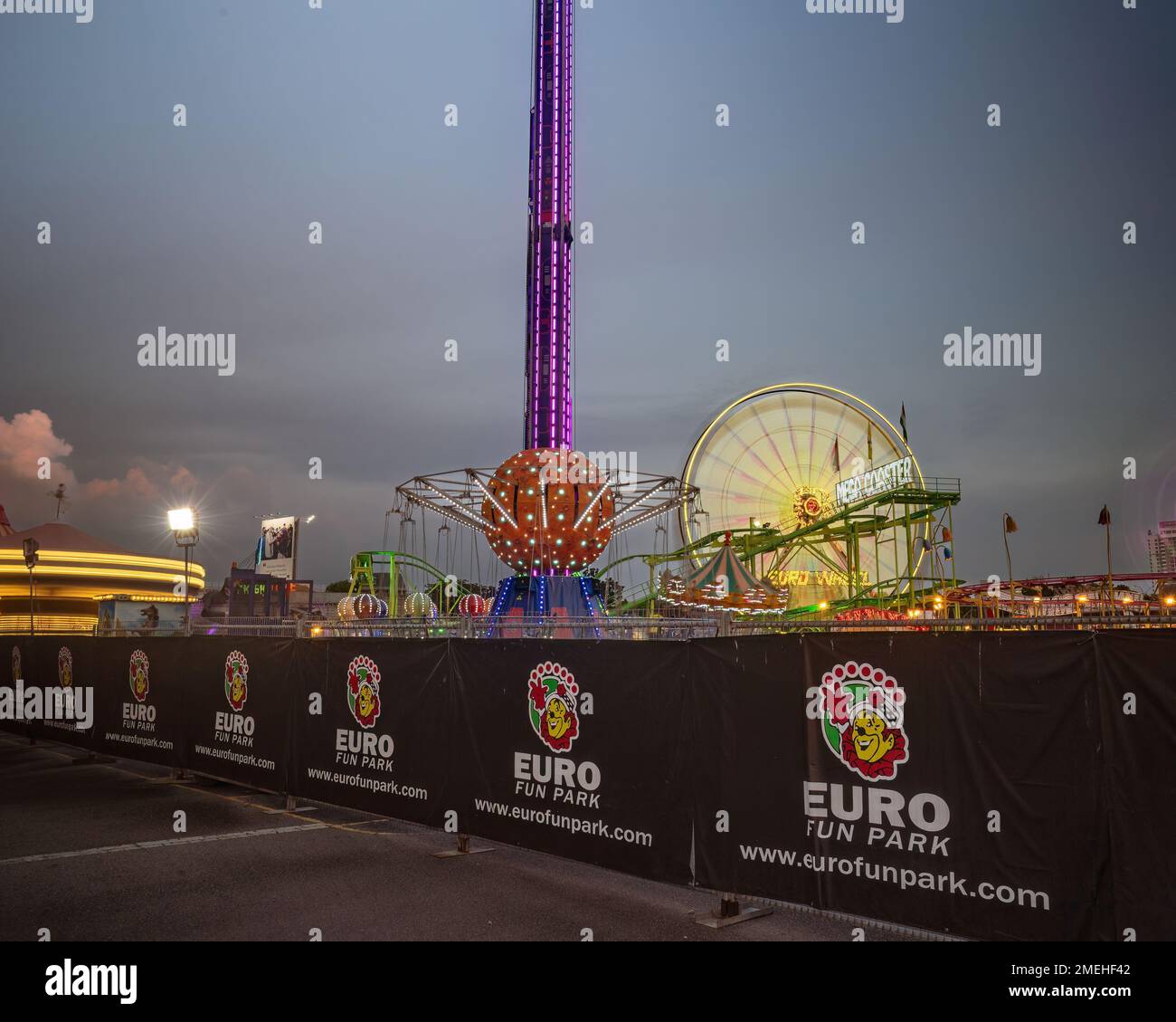 Bukit Jalil, Malaysia - Aug 16, 2022 Euro Fun Park fun fair at night ...