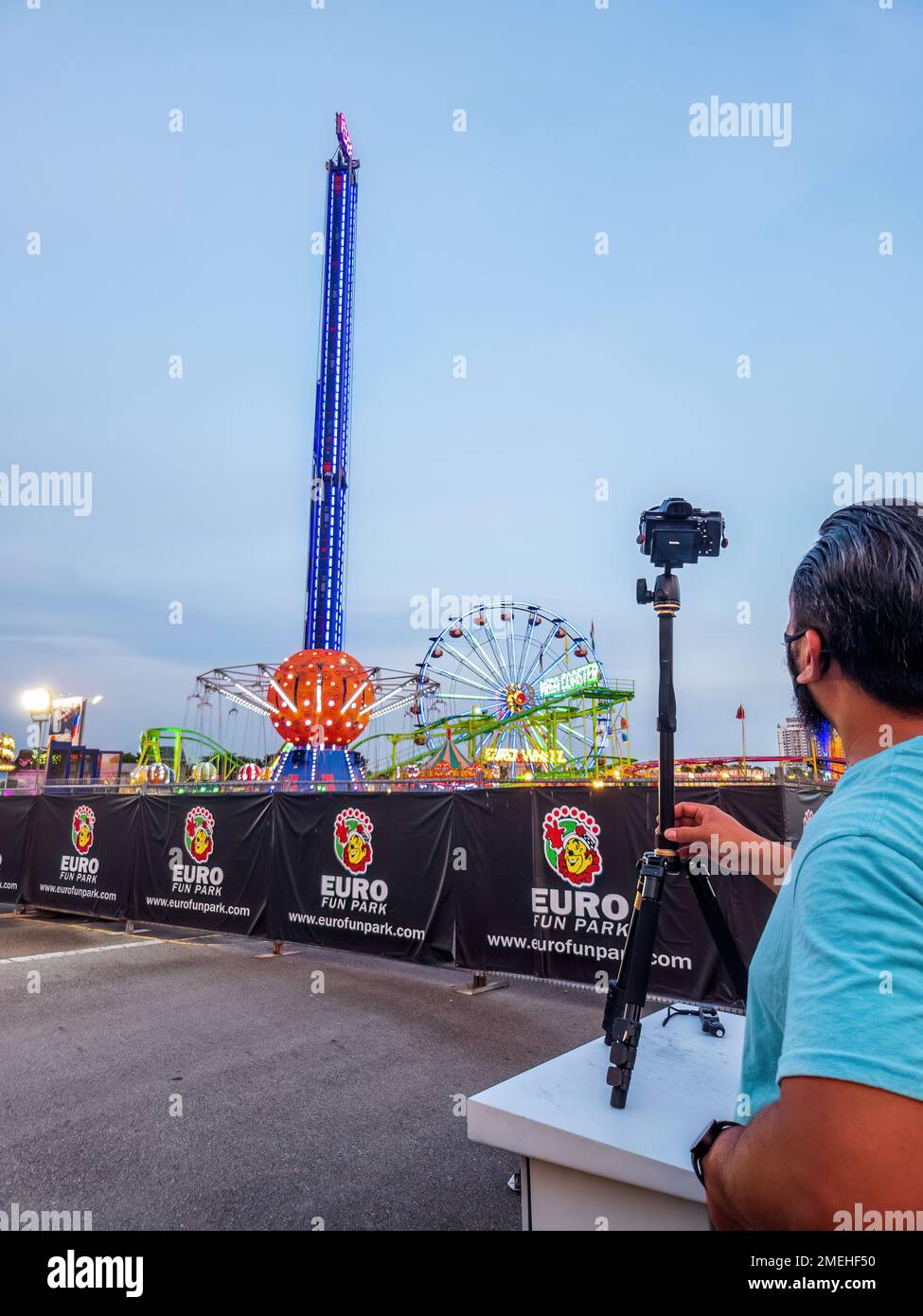 Bukit Jalil, Malaysia - Aug 16, 2022 Taking photo of the Euro Fun Park ...
