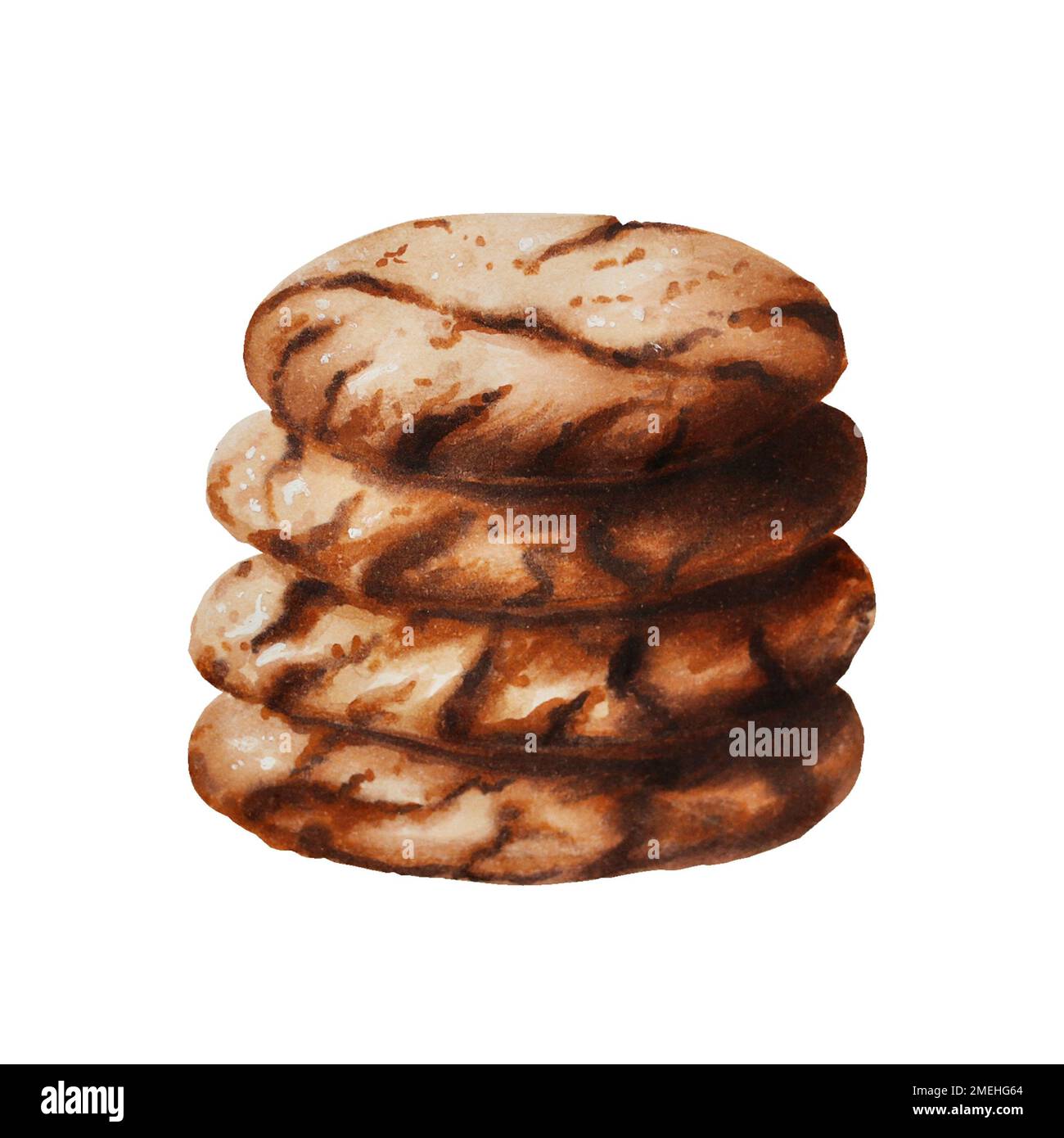 Watercolor peanut cookies. Hand painting sweet crunchy cracked biscuits ...