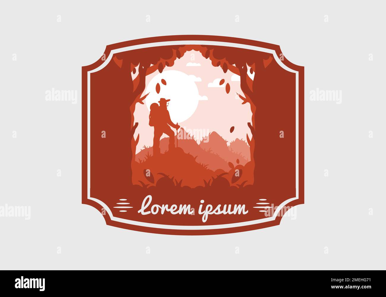 silhouette flat illustration design of a mountain climber standing on ...