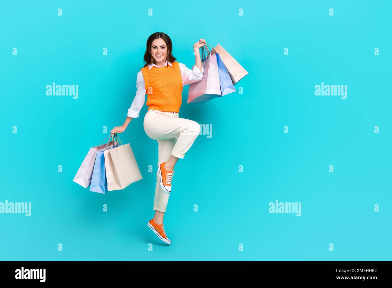 Full body size photo cadre of young pretty college lady wear formal ...