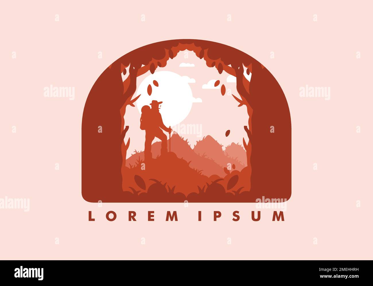 silhouette flat illustration design of a mountain climber standing on ...