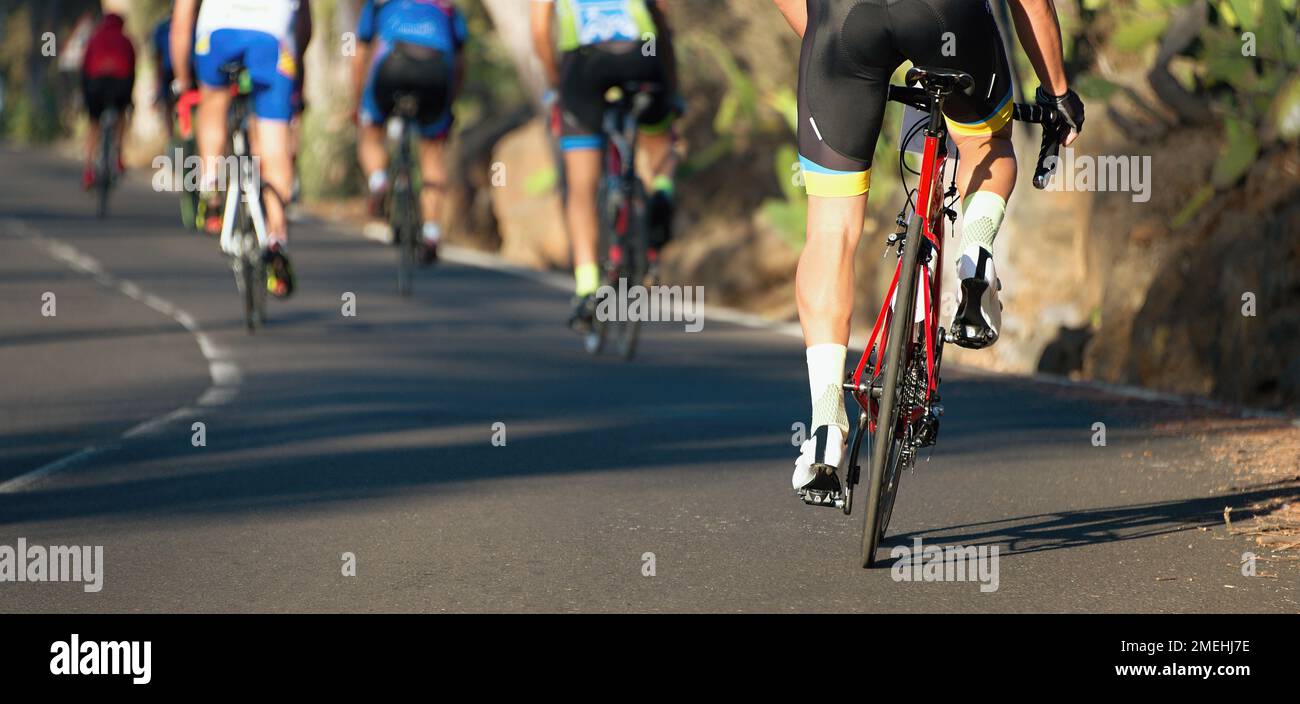 Cycling competition race at high speed, view from behind Stock Photo ...