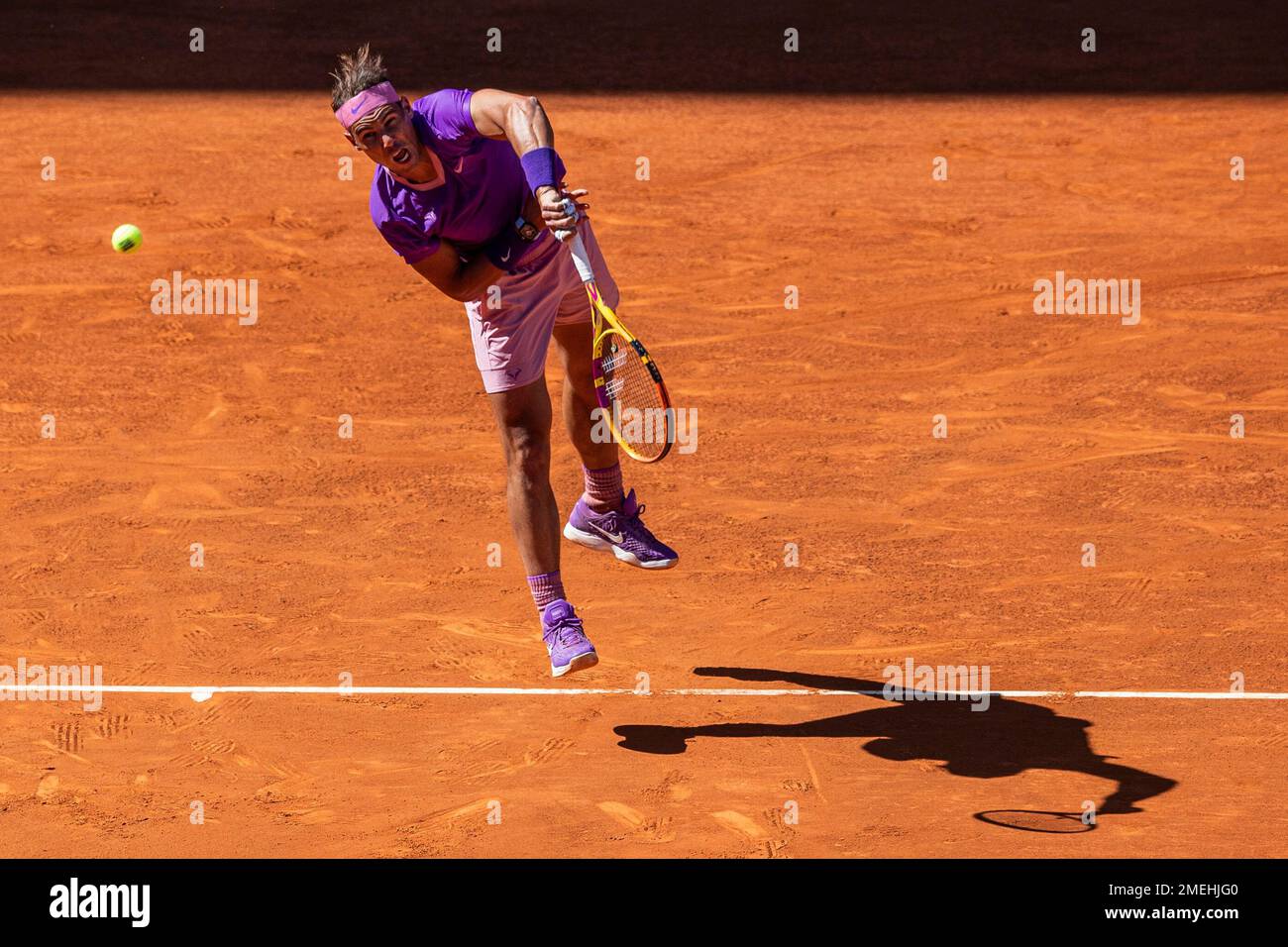 Spain's Rafael Nadal serves to Spain's Carlos Alcaraz during their ...