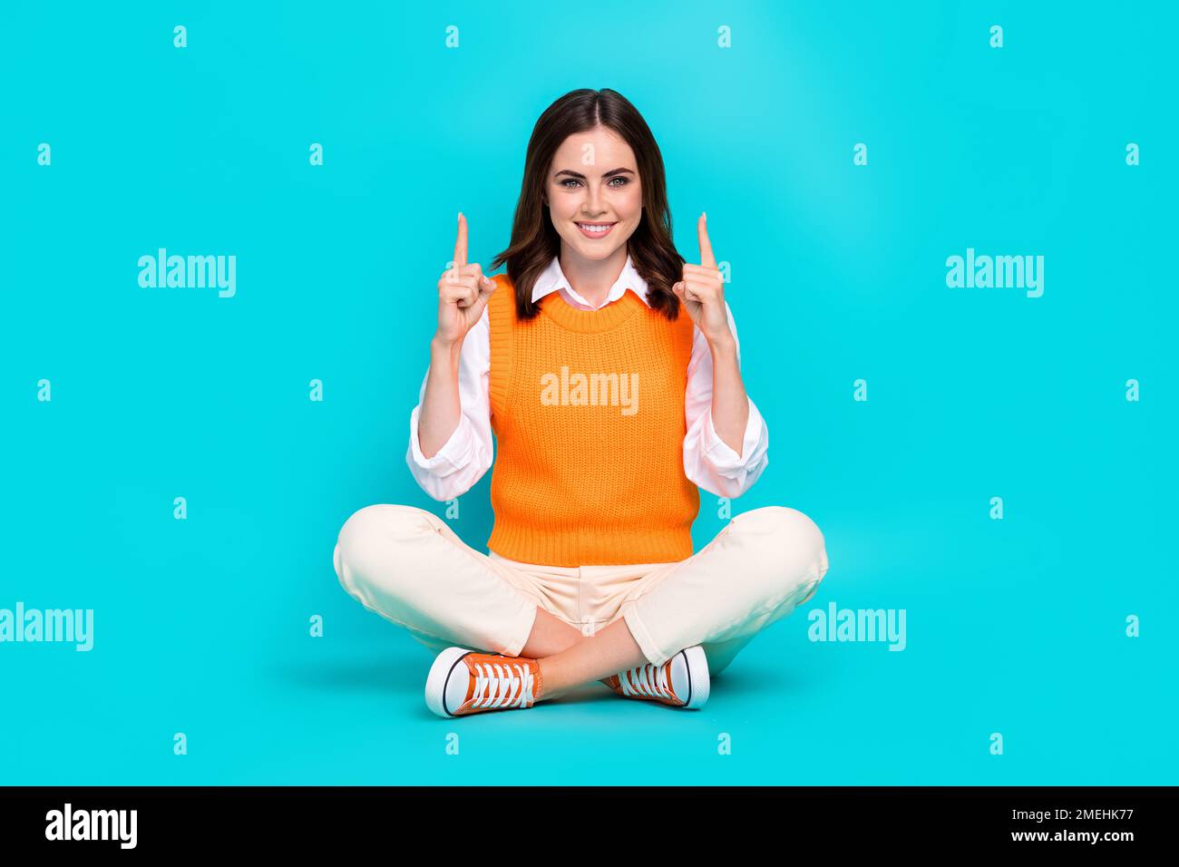 Full body size photo of cheerful university lecturer woman teacher wear ...