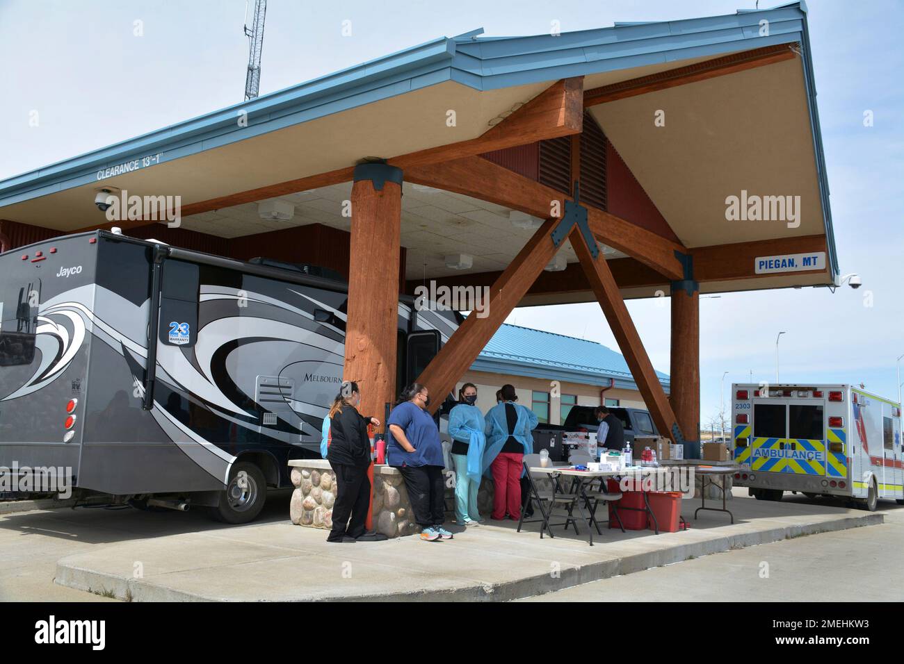 In this Wednesday, April 28, 2021, photo, Blackfeet tribe nurses take a ...