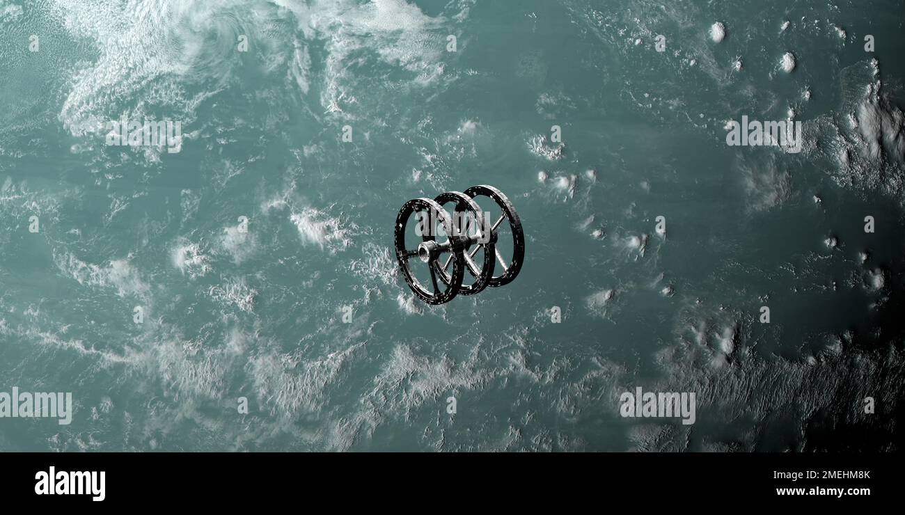 Spaceship overflying exoplanet Kepler 22b Stock Photo - Alamy