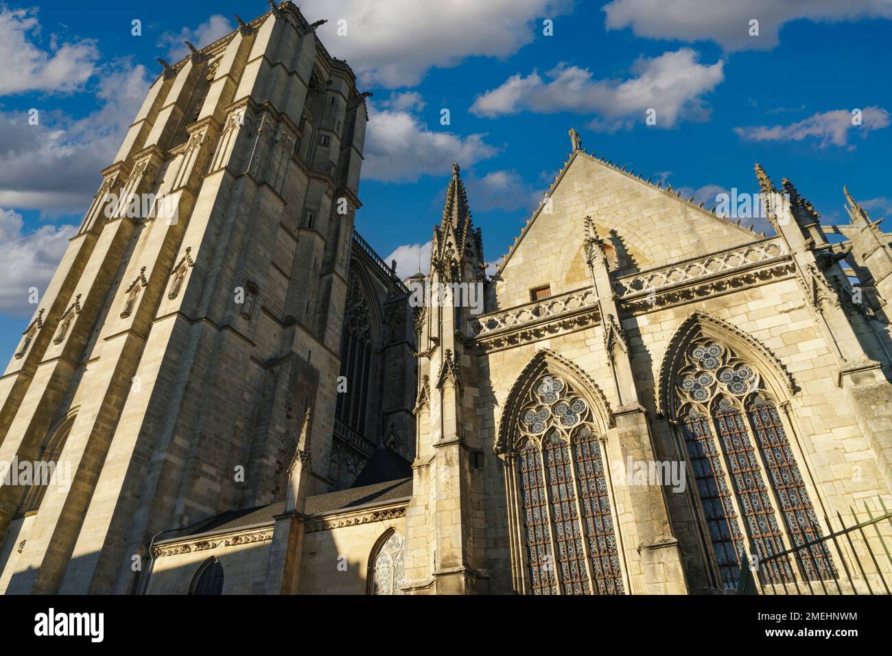 View of the cathedral of Le Mans in France illuminated by the sun and ...