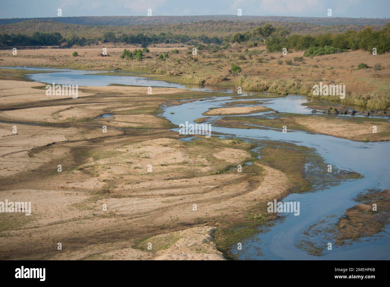 Scenic view of Letaba river running through sandbanks, Kruger National ...