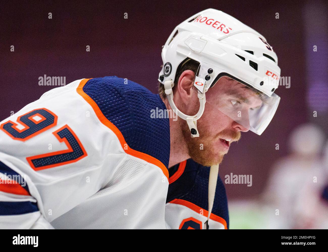 Connor McDavid #97 of the Edmonton Oilers during an NHL hockey game ...