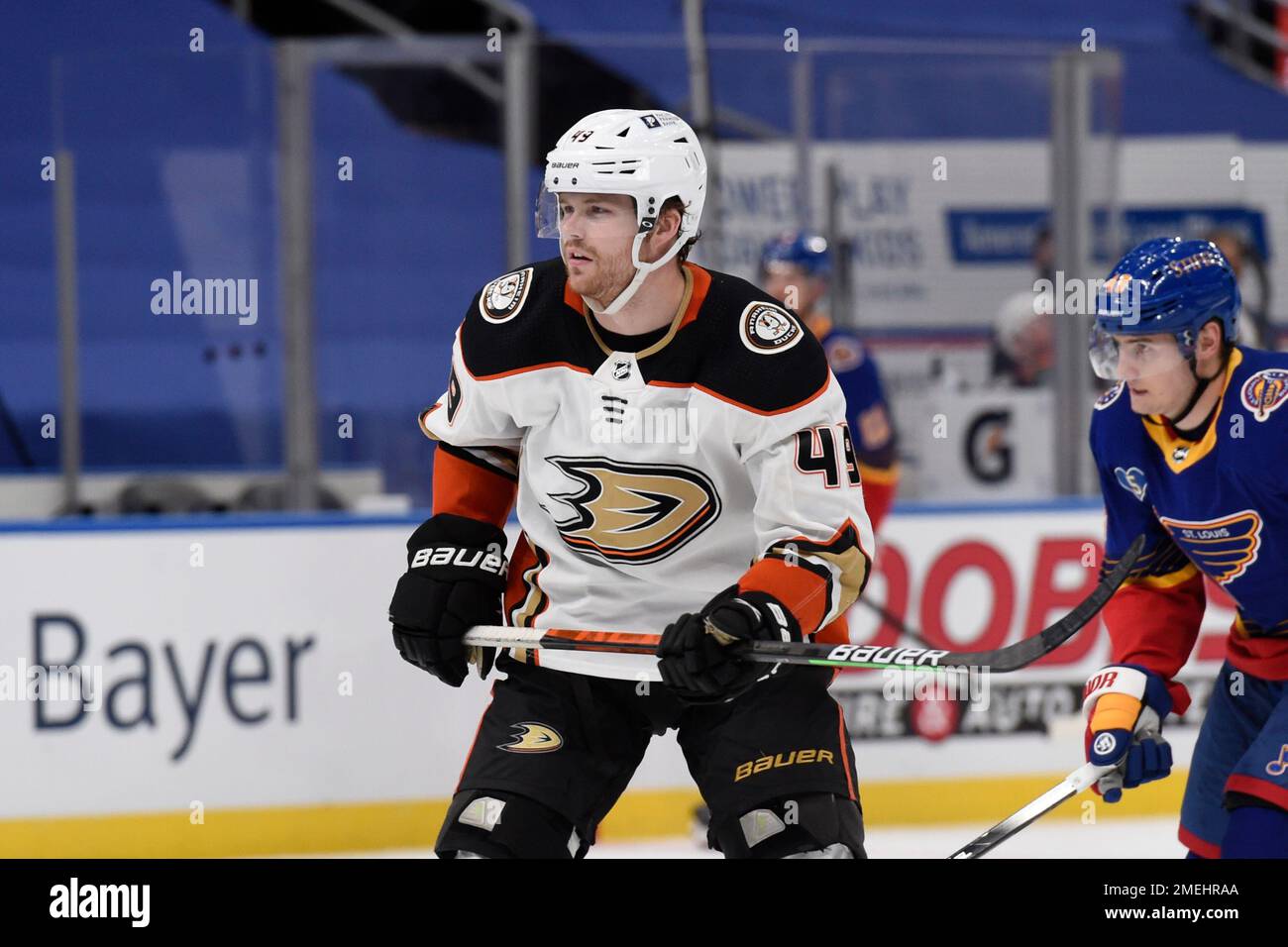 Anaheim Ducks' Max Jones (49) in action against the St. Louis Blues ...
