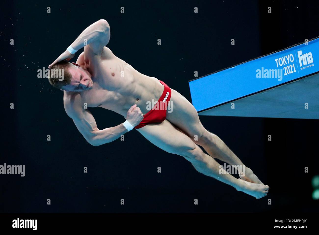 Timo Barthel of Germany performs a dive during the men's 10-meter ...