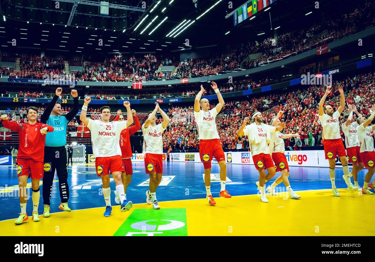 Malmo, Sweden. 23rd Jan, 2023. The players of Denmark celebrate the ...