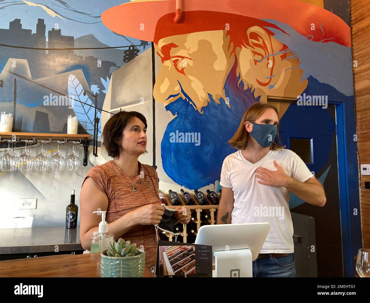 In this Sunday, May 2, 2021, photo, Angeleno Wine Company owners Amy ...