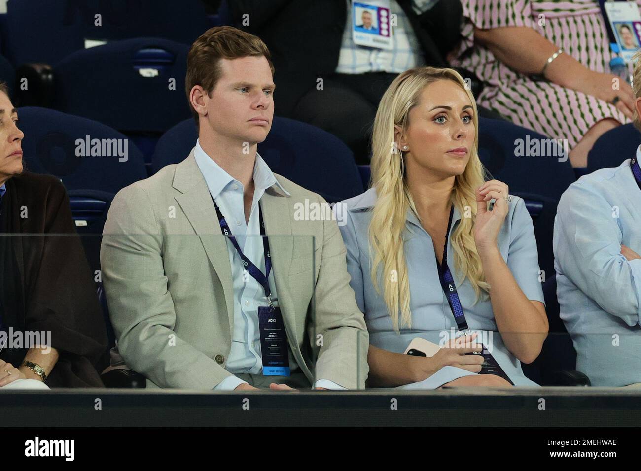 Melbourne, Australia. 24th Jan, 2023. Steve Smith and wife Dani Willis ...