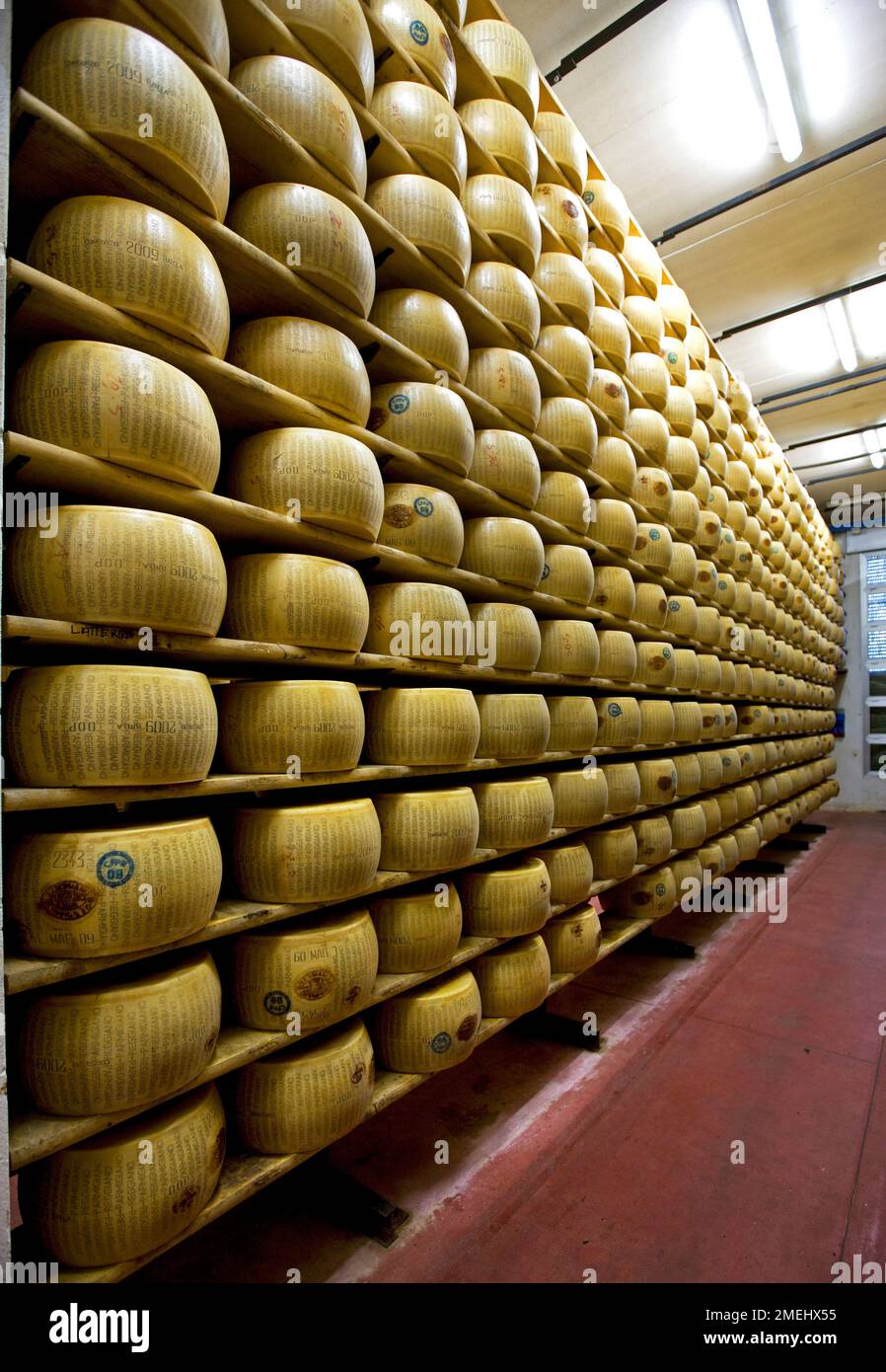 Parmesan cheeses in the storage room Stock Photo - Alamy