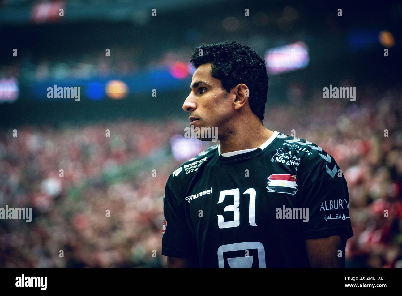 Malmo, Sweden. 23rd Jan, 2023. Omar Elwakil (31) of Egypt seen during the IHF World Handball ...