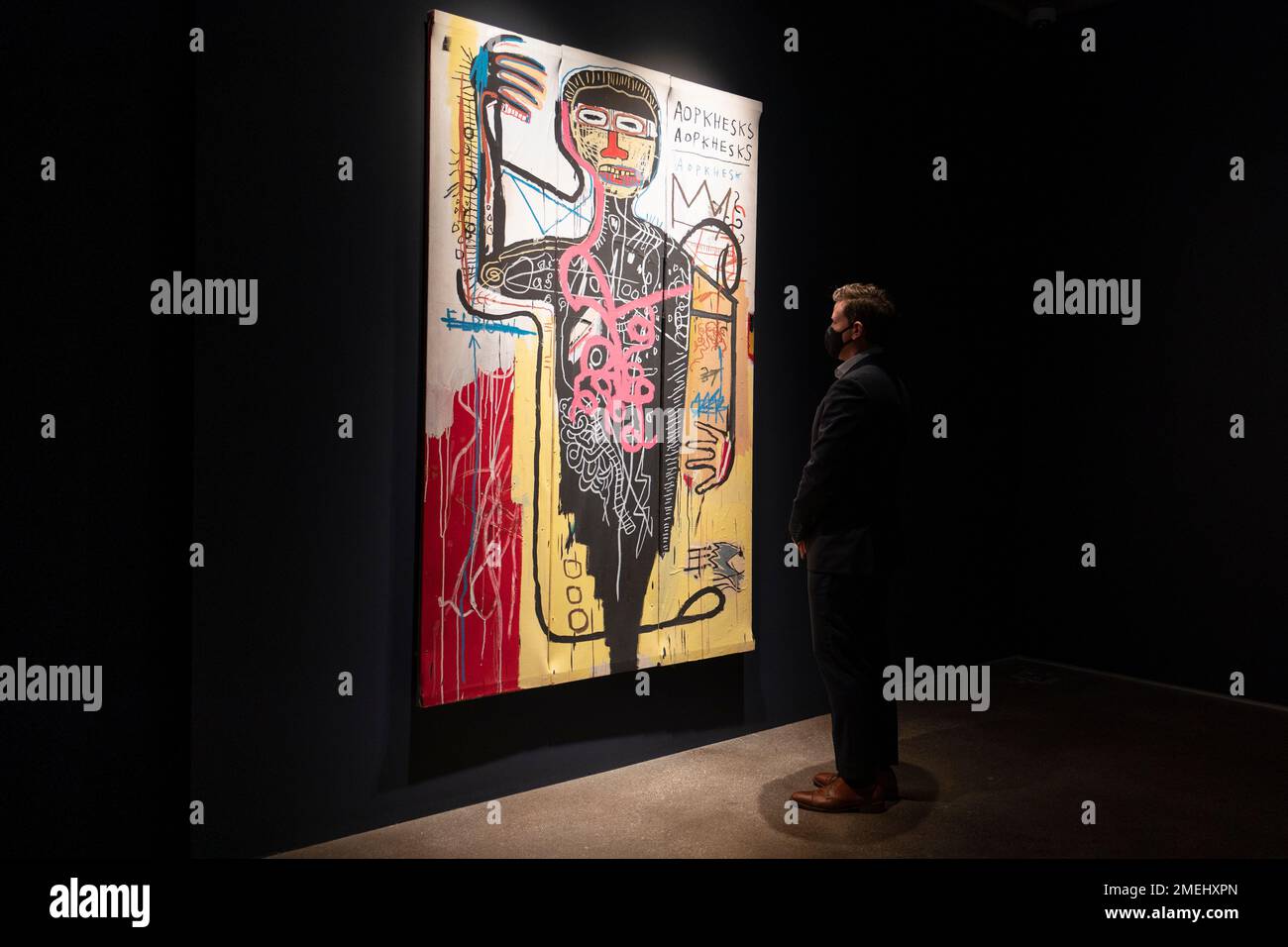 Jean-Michel Basquiat's "Versus Medici" is displayed during a media ...