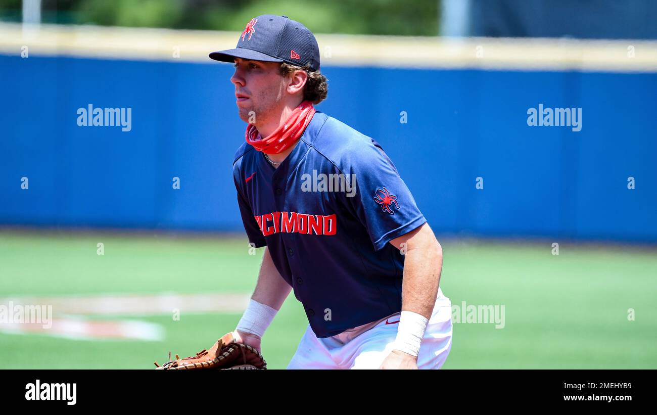 Richmond's Alden Mathes plays defense during an NCAA baseball game on ...