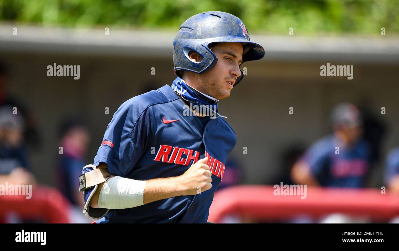 Richmond's Drew Blakely runs towards first base during an NCAA baseball ...