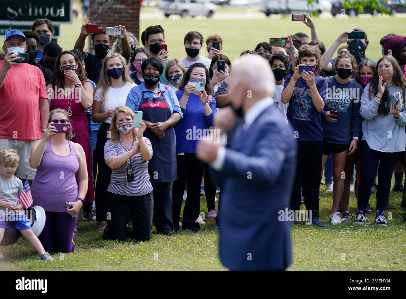 President Joe Biden stops outside of York High School and talks to the ...