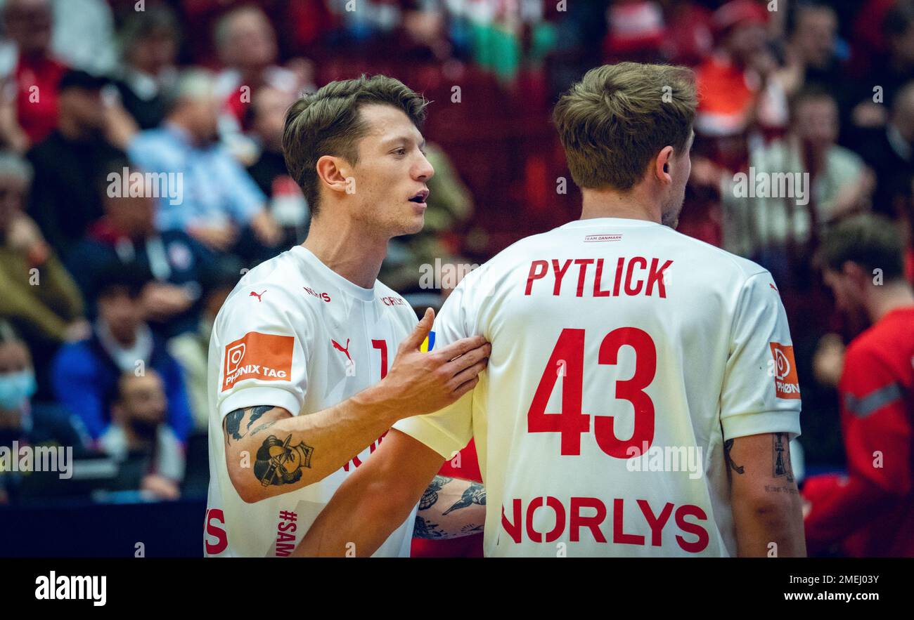 Malmo, Sweden. 23rd Jan, 2023. Emil Jakobsen (7) and Simon Pytlick (43 ...