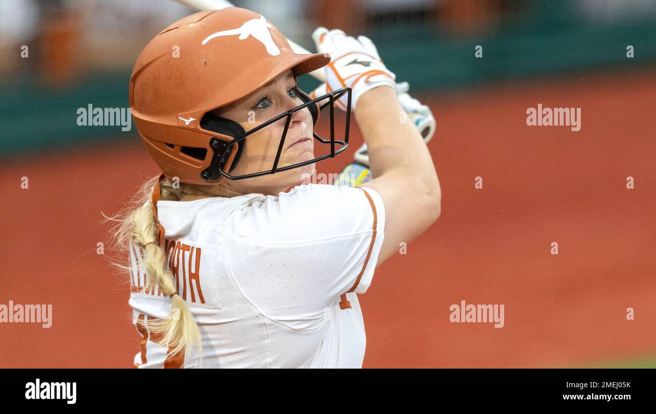 Texas' Taylor Ellsworth connects for a single against Oklahoma State ...