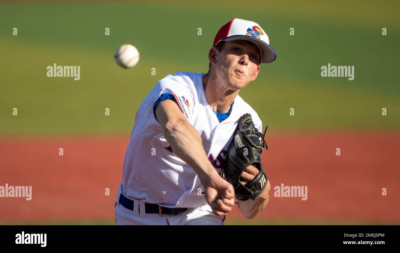Kansas pitcher Cole Larsen during a NCAA baseball game on Friday, April ...