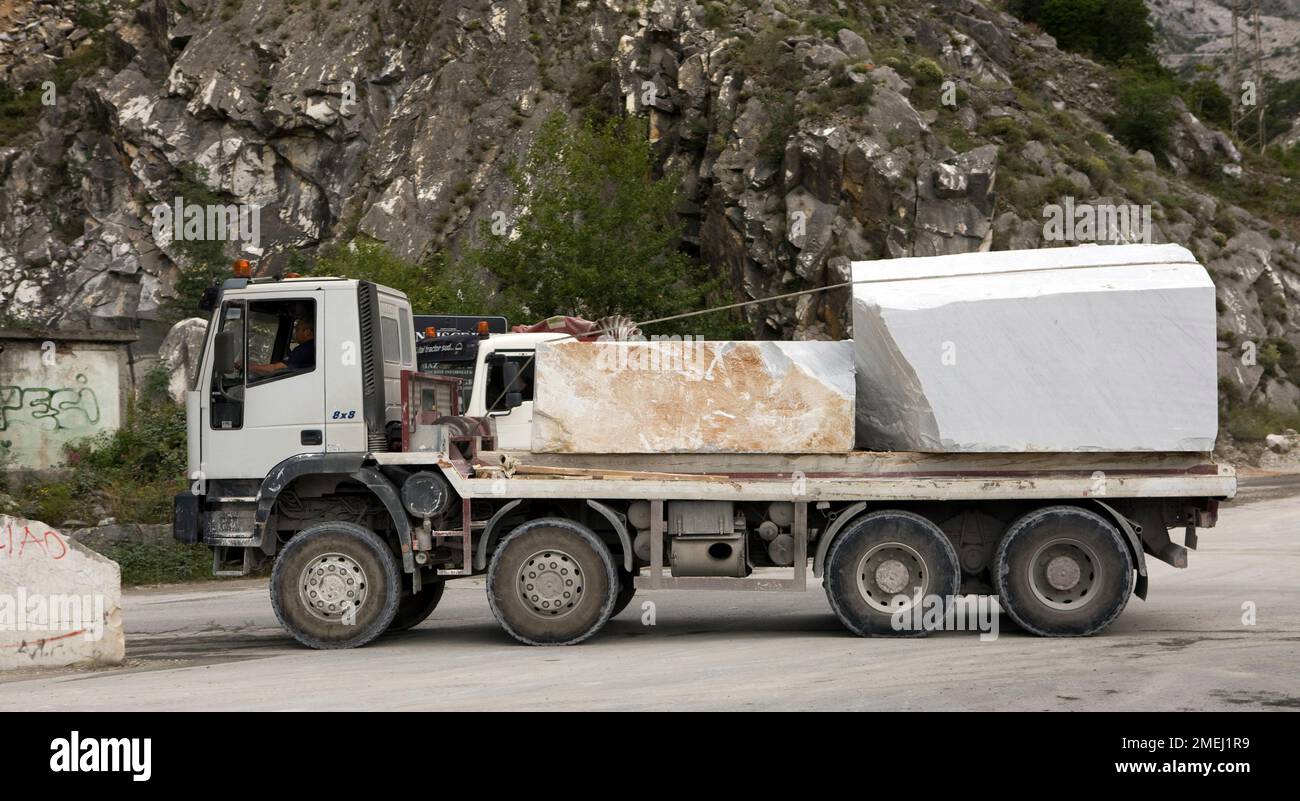 Truck with 2 Giant marble blocks in the Cararra mountains Stock Photo ...