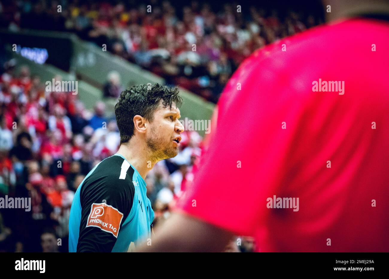 Malmo, Sweden. 23rd, January 2023. Niklas Landin (1) of Denmark seen ...