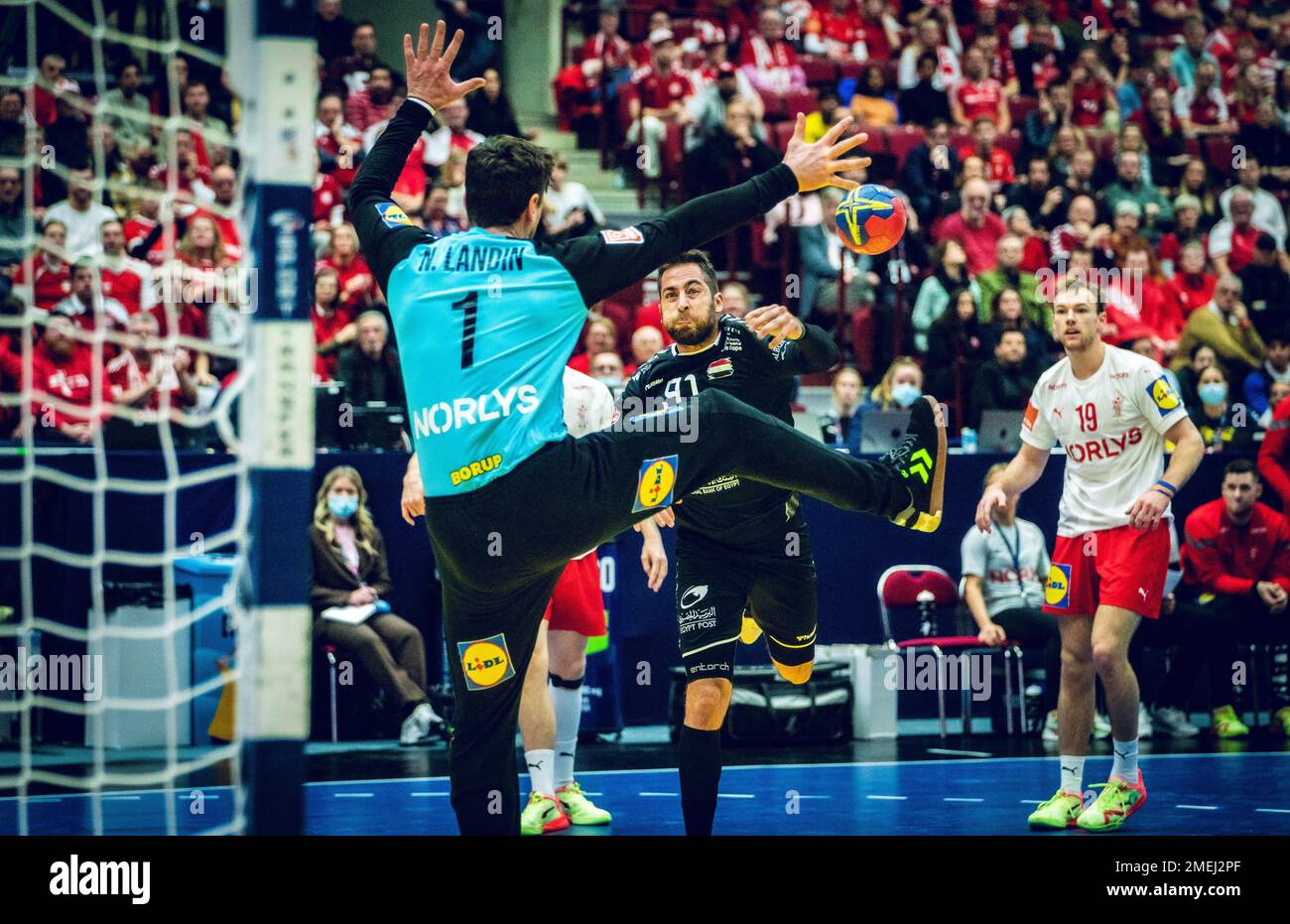 Malmo, Sweden. 23rd, January 2023. Mohammad Sanad (91) of Egypt seen during the IHF World ...