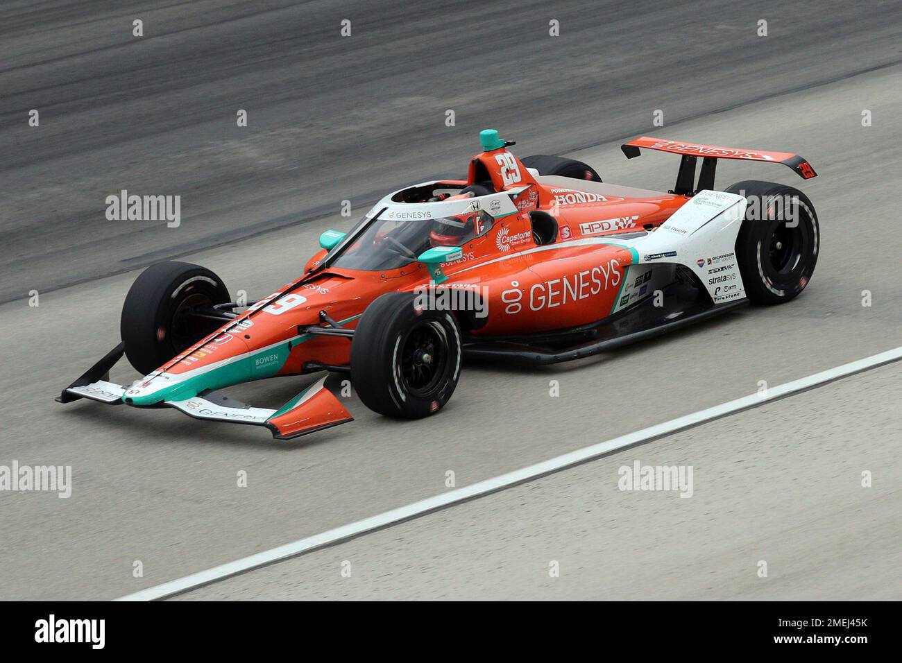 James Hinchcliffe comes out of turn four during an IndyCar Series race ...