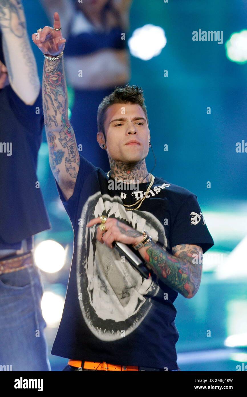 In this photo taken on May 28, 2014, Italian rapper Fedez perform ...