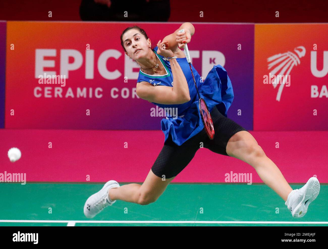 Carolina Marin of Spain compete against Line Christophersen of Denmark ...