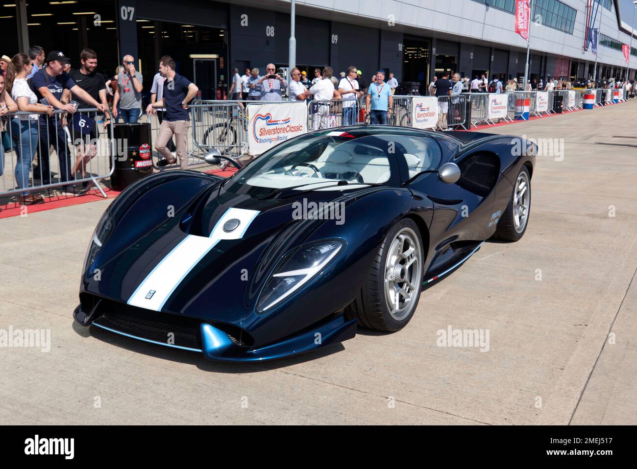Three-quarter Front View of a Black, De Tomaso P72 preparing for the ...
