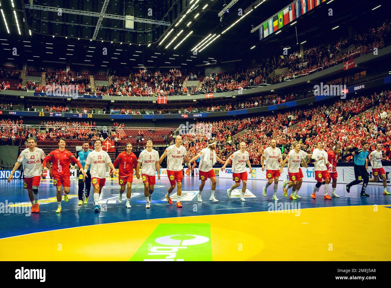Malmo, Sweden. 23rd Jan, 2023. The players of Denmark celebrate the ...