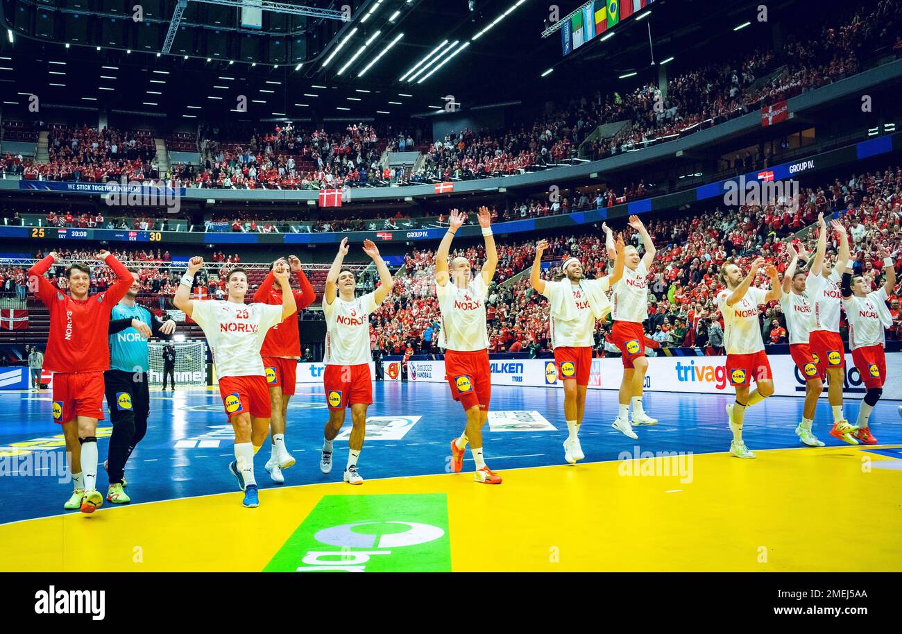 Malmo, Sweden. 23rd Jan, 2023. The players of Denmark celebrate the ...