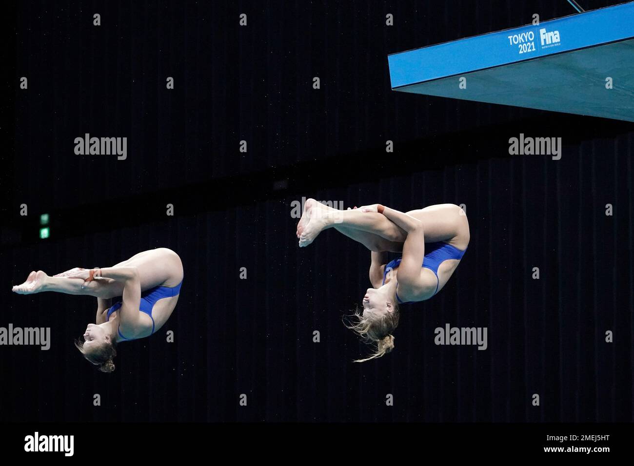 Anne Tuxen and Helle Tuxen of Norway perform a dive during the women's ...