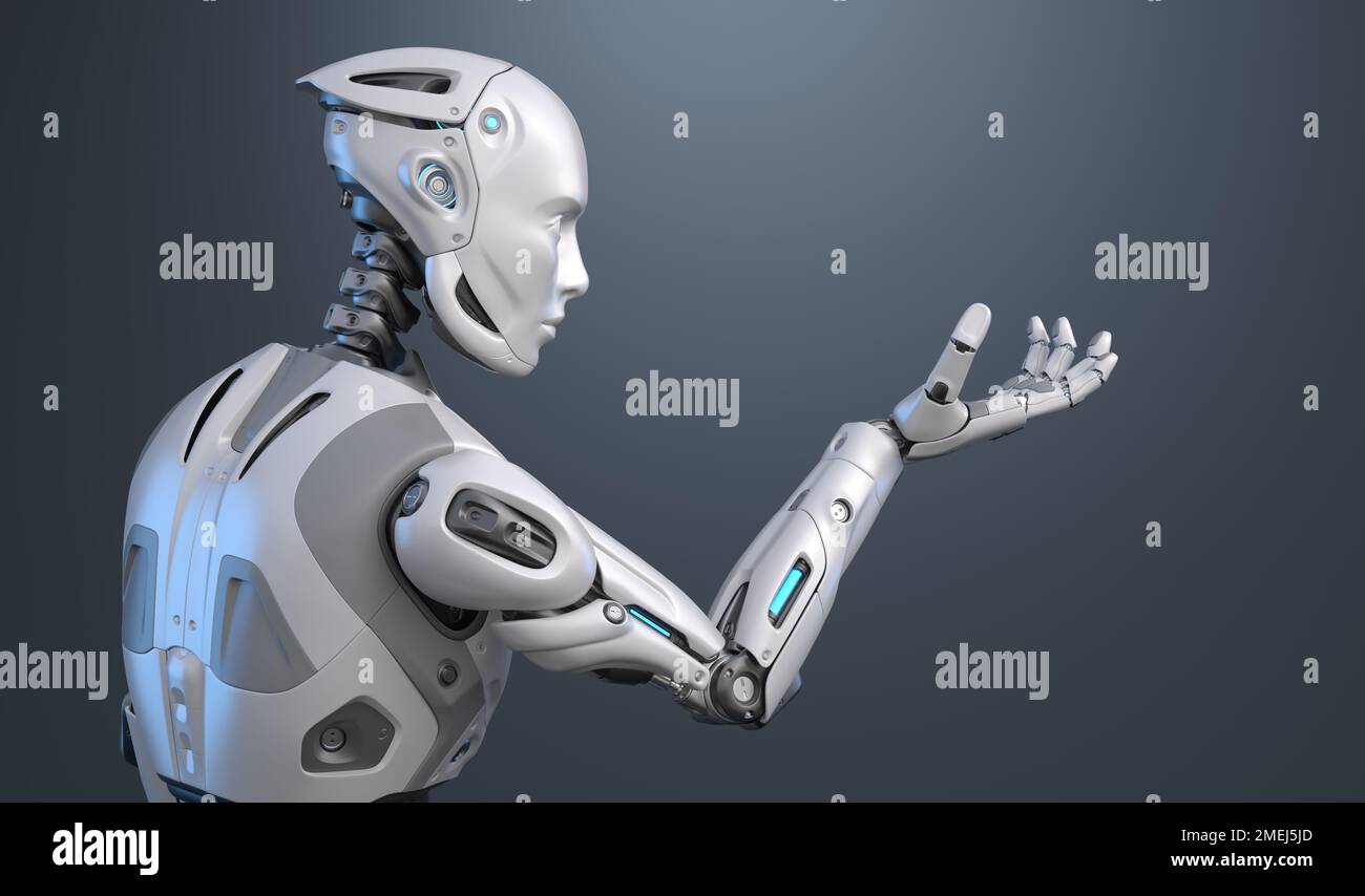 Robot looking at his hand. 3D illustration Stock Photo - Alamy