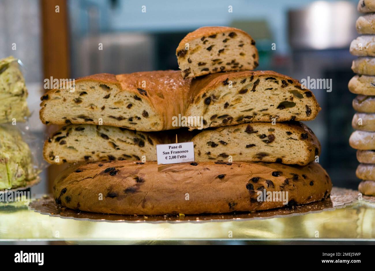 Specialty of Assisi the raisin cake, Pane di San Francesco Stock Photo - Alamy