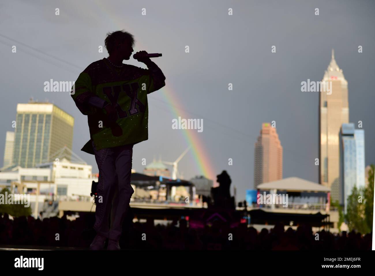 Machine Gun Kelly performs at the NFL Draft Theatre at the NFL football ...
