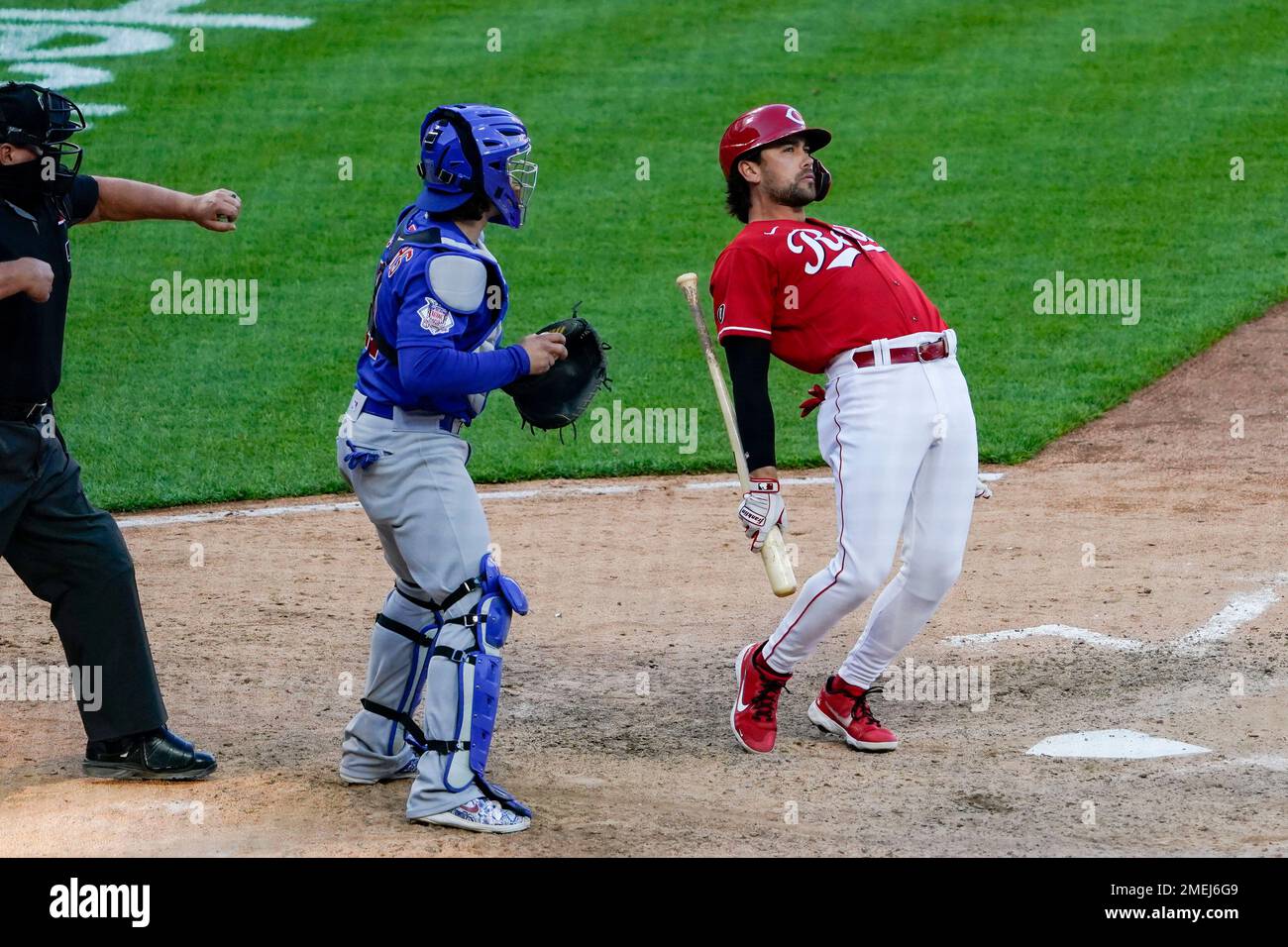 Cincinnati Reds' Alex Blandino (0) strikes out in the ninth inning ...