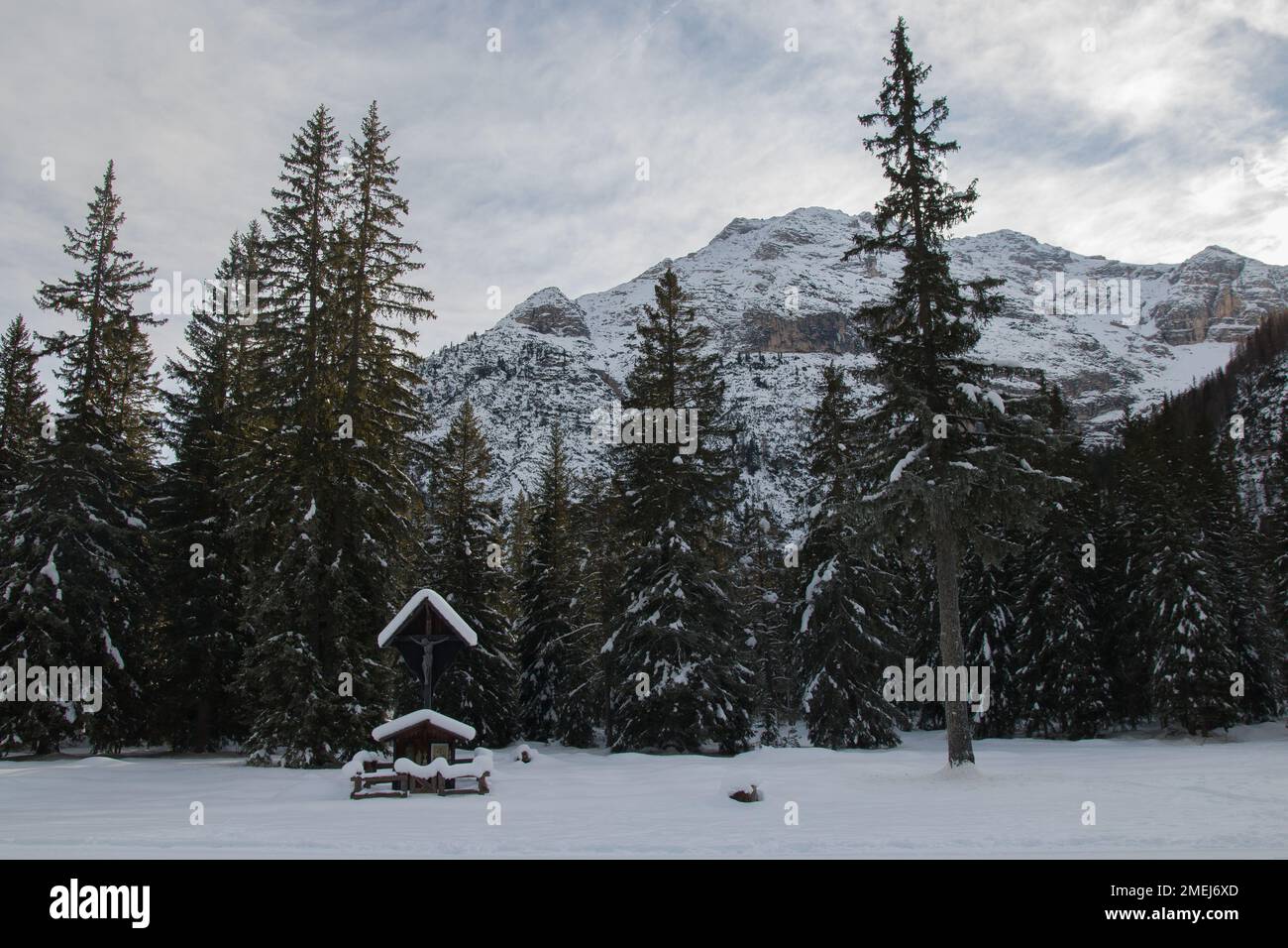 Winter wonderland: view of dolomites covered by snow in Veneto, Italy ...