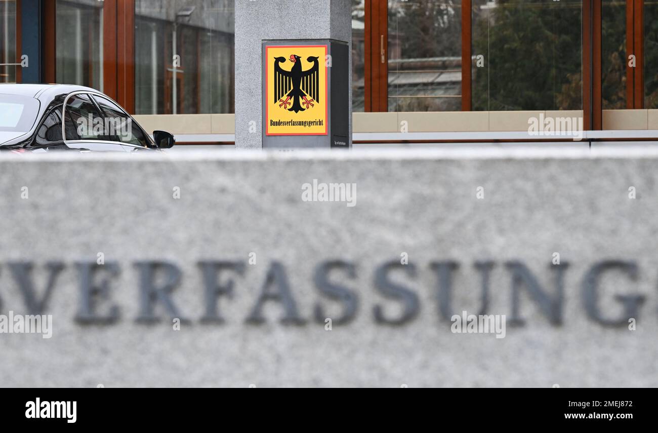 Karlsruhe, Germany. 24th Jan, 2023. A sign with the federal eagle and ...