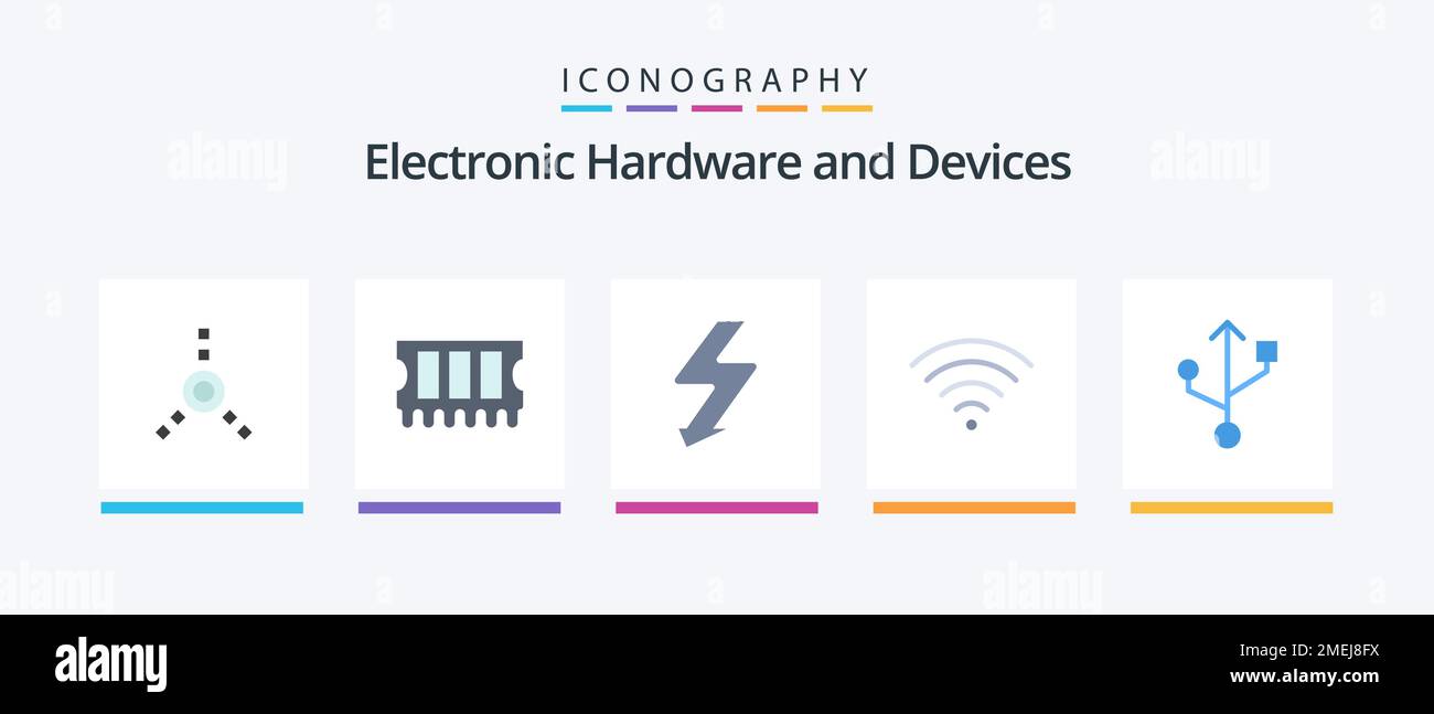 Devices Flat 5 Icon Pack Including . connection. usb. Creative Icons Design Stock Vector Image ...
